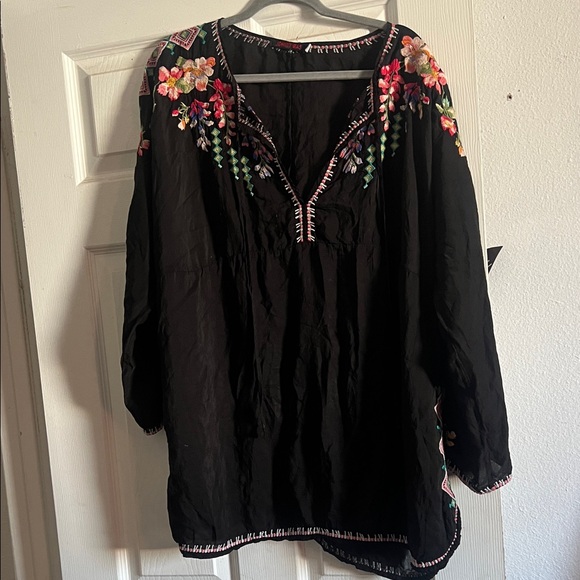 Johnny Was | Tops | Johnny Was Black Tunic With Floral Embroidery ...